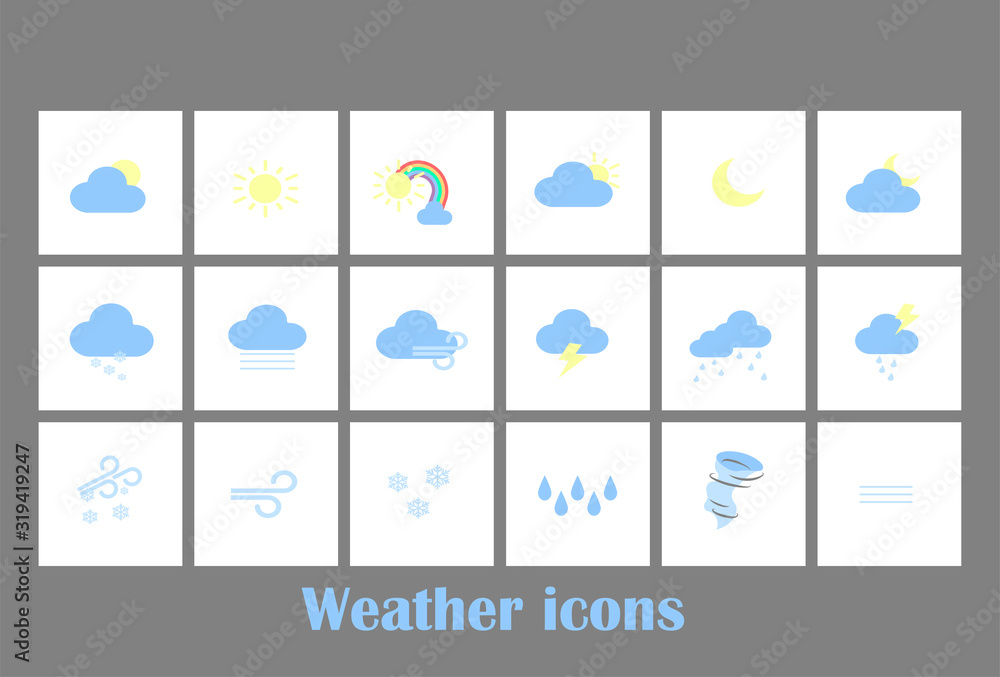 Weather forecast tablet mobile symbols widget icons set with clouds and ...