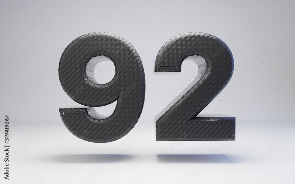 Black carbon fiber number 92 isolated on white. 3D rendered black ...
