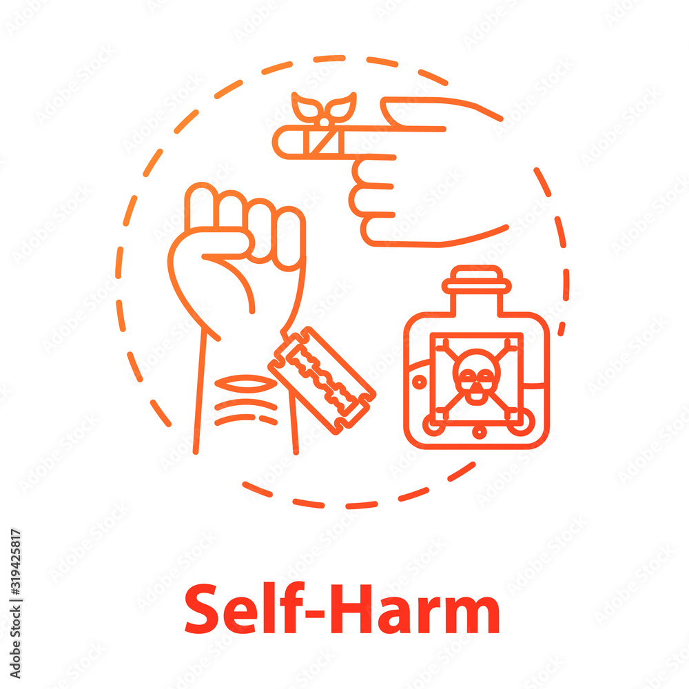 Self harm concept icon. Masochism. Self-injury and substance abuse ...