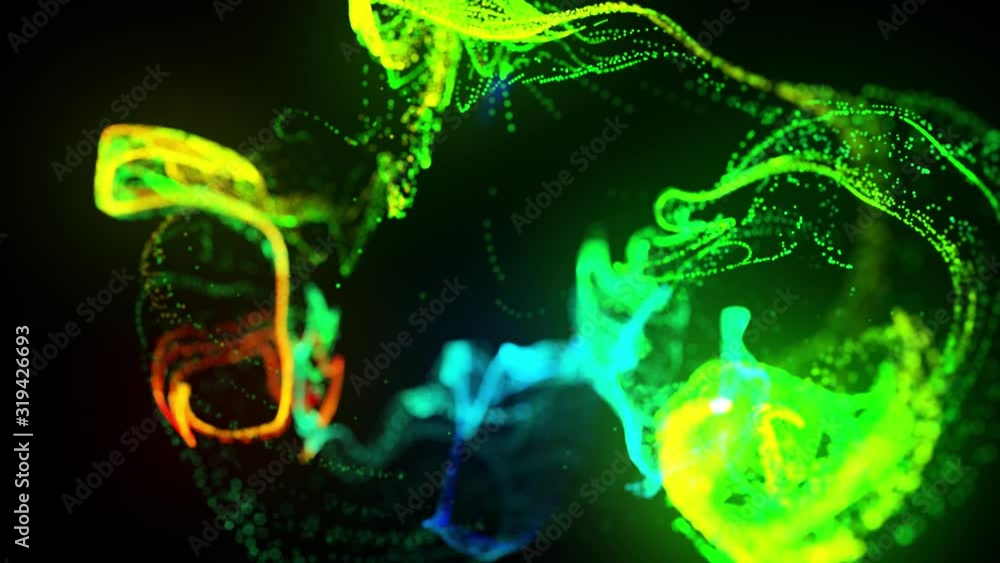 injection of fluorescent multicolor ink in water in 4k. 3d render of ...