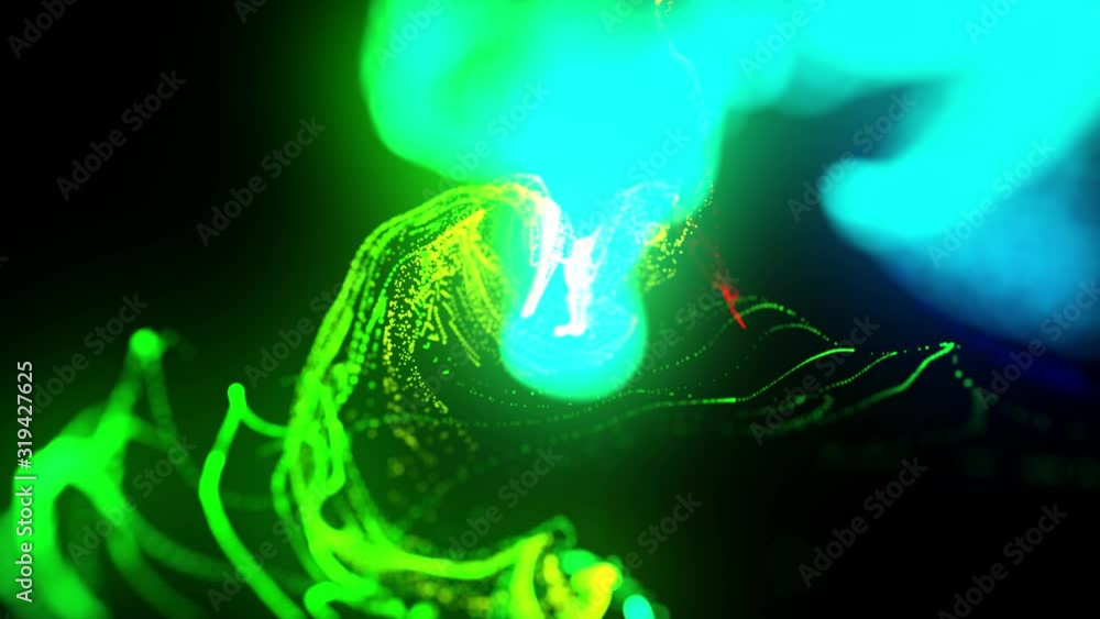 injection of fluorescent multicolor ink in water in 4k. 3d render of ...
