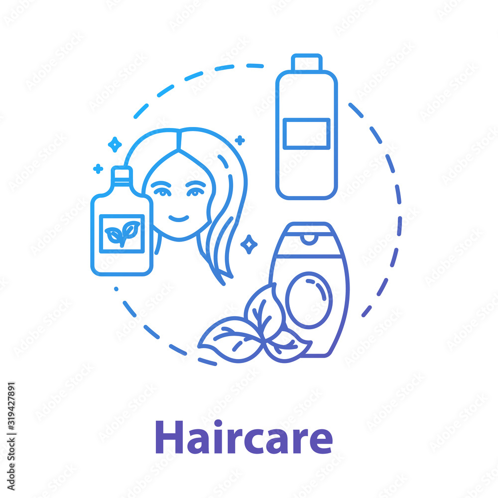 Haircare, natural cosmetics, hair health and beauty concept icon ...