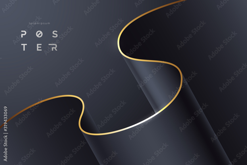 Black fabric folded with gold stripe. Black and gold vector background ...