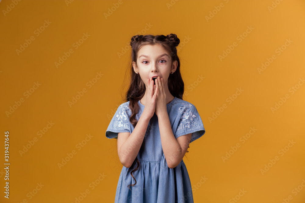 Little girl child emotions joy expression portrait. Smile admiration ...