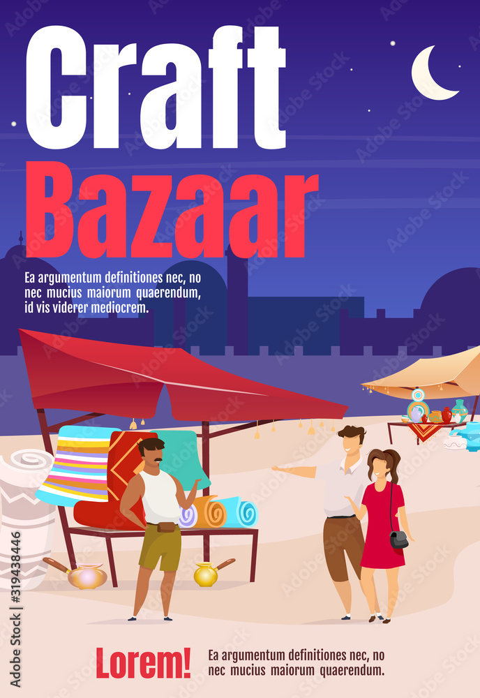 Craft bazaar poster flat color vector template. Turkish marketplace ...