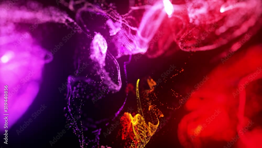 injection of fluorescent red violet ink in water in 4k. 3d render of ...