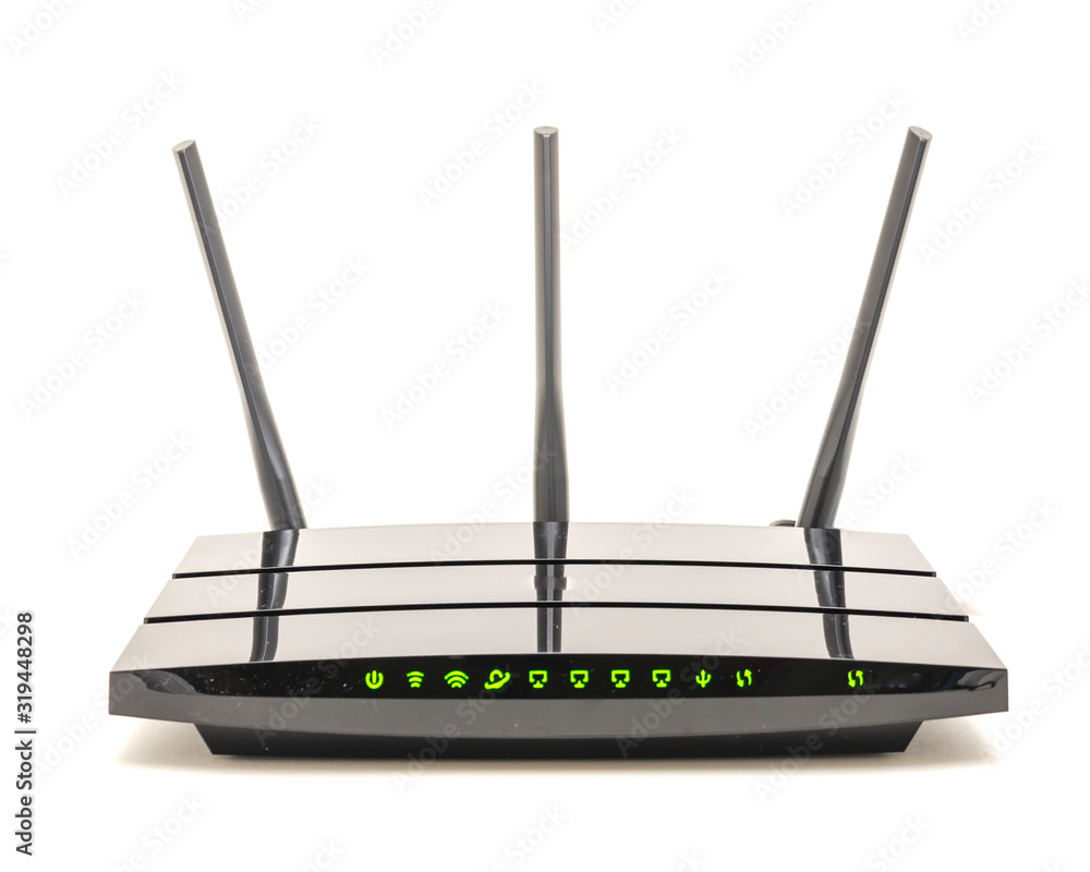 Working router with powering lights and internet connection status ...