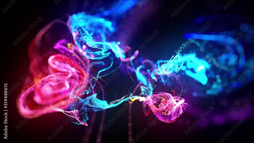 injection of fluorescent ink in water in 4k. 3d render of glow ...