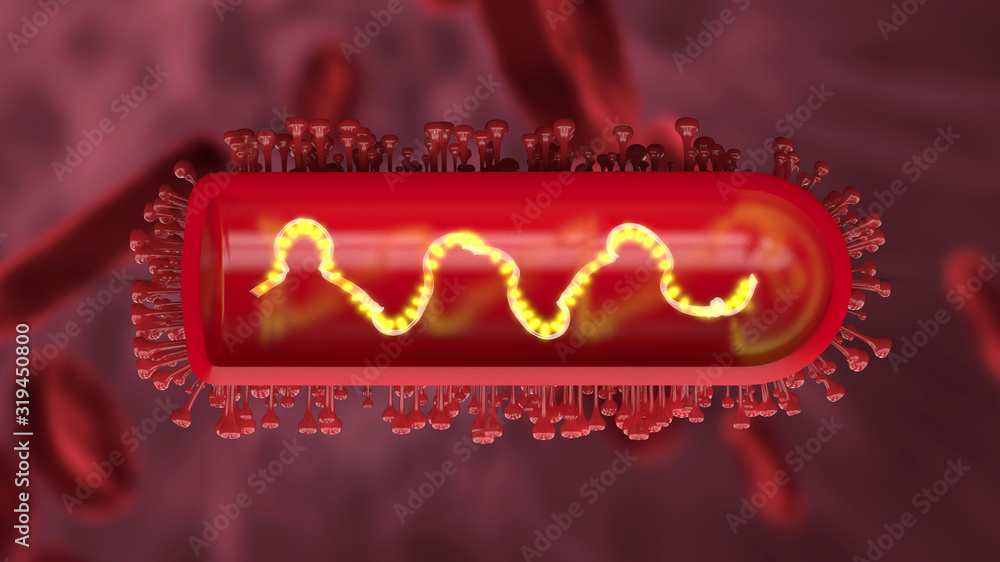 Rabies bacteria with dna on abstract red background 3d rendering Stock ...