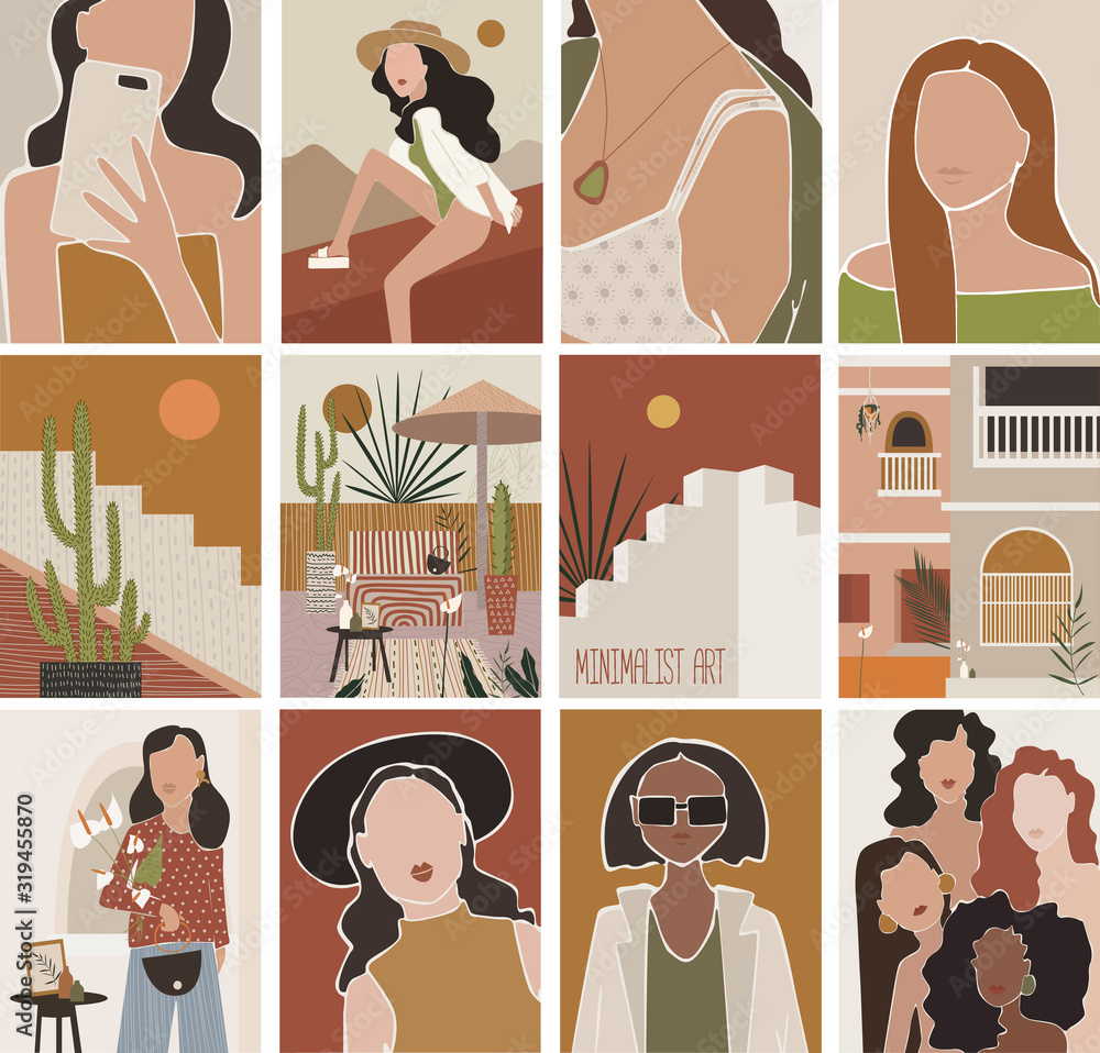 drawing of woman face, fashion concept, woman beauty minimalist with ...