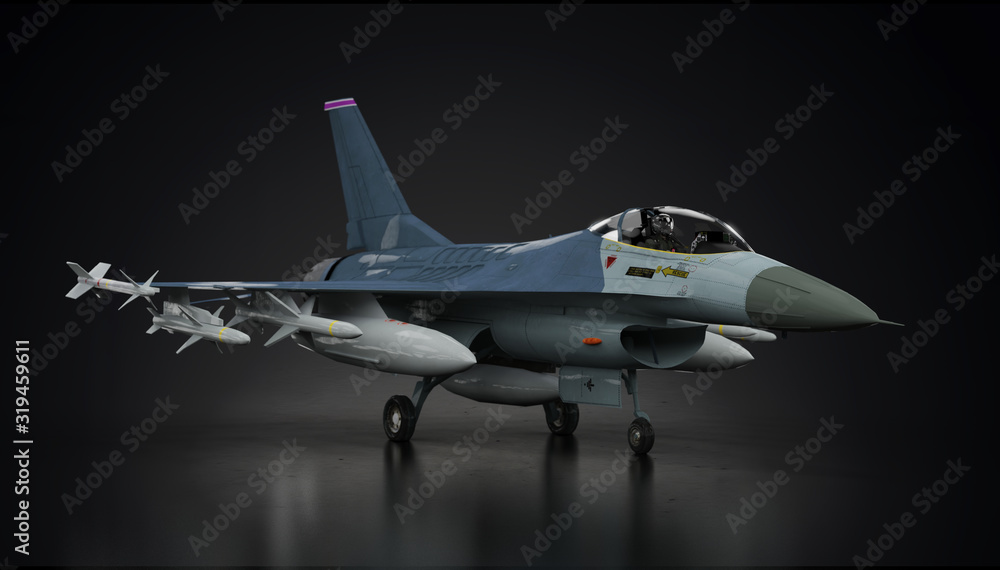 F-16 fighting falcon airplane fighter jet fully loaded in dark ...