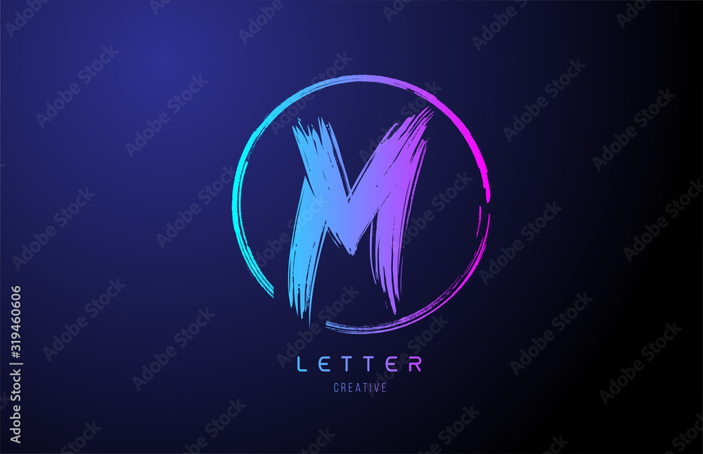 alphabet M letter logo grunge brush blue pink logo icon design template ...