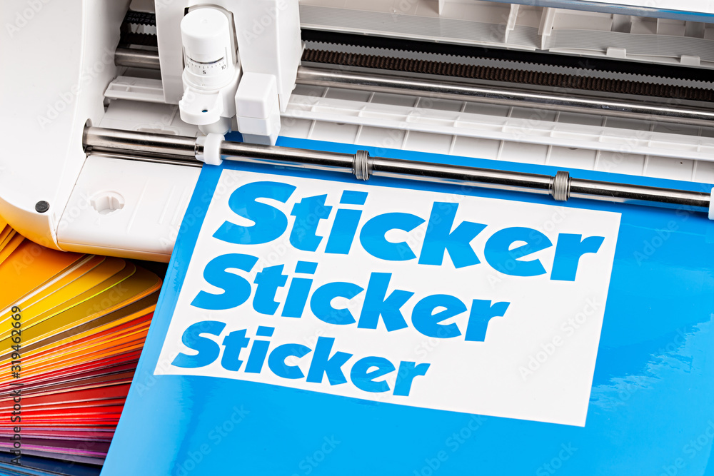 production making sticker with plotter cutting machine cyan blue ...
