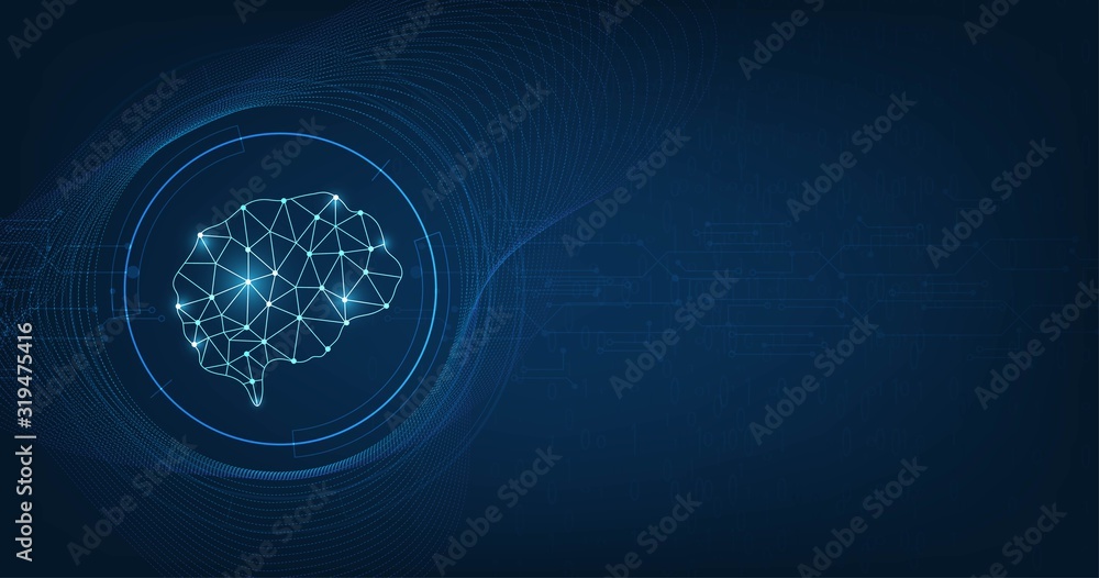 technology concept.vector abstract polygonal human brain shape of an ...