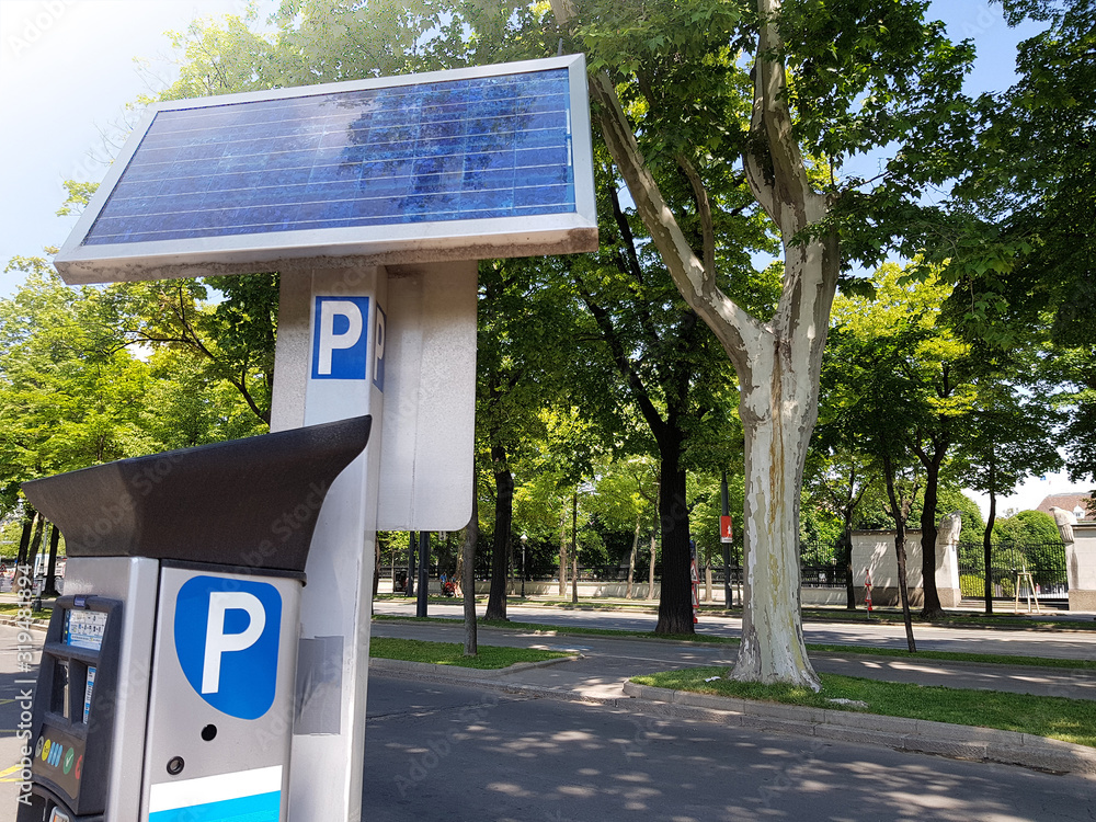 Parking machine equipment with solar cell battery for recharging from ...