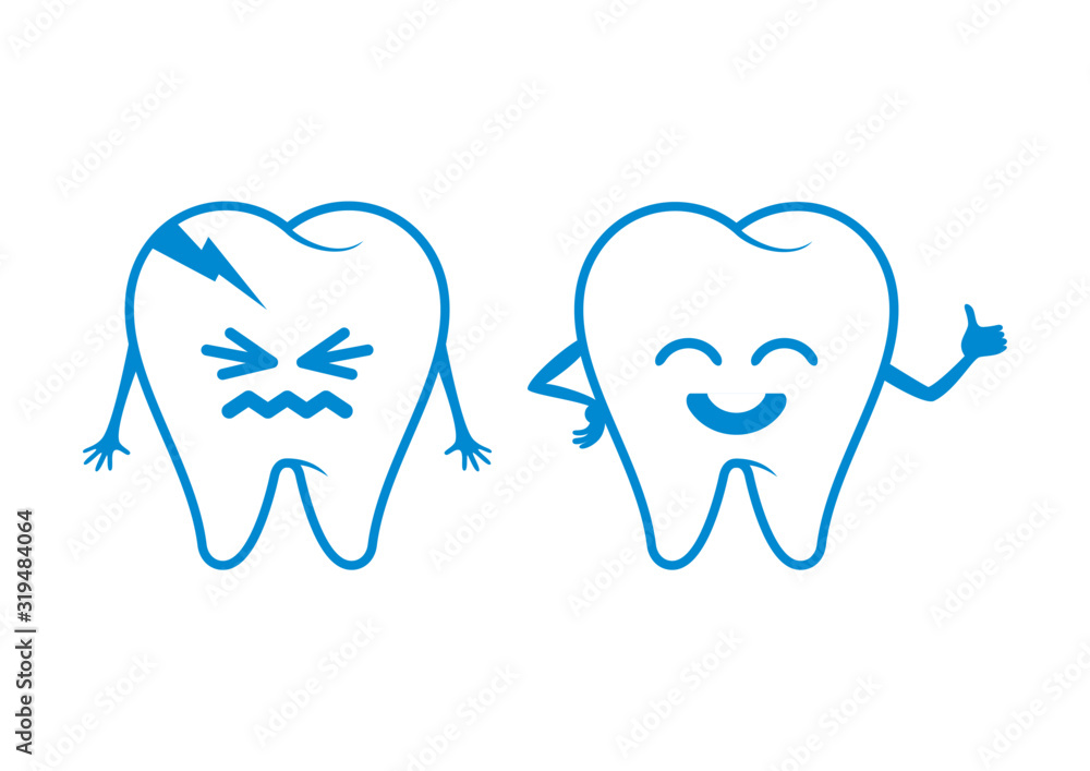 Two teeth cartoon character. Rotten tooth cartoon character. Bad tooth ...