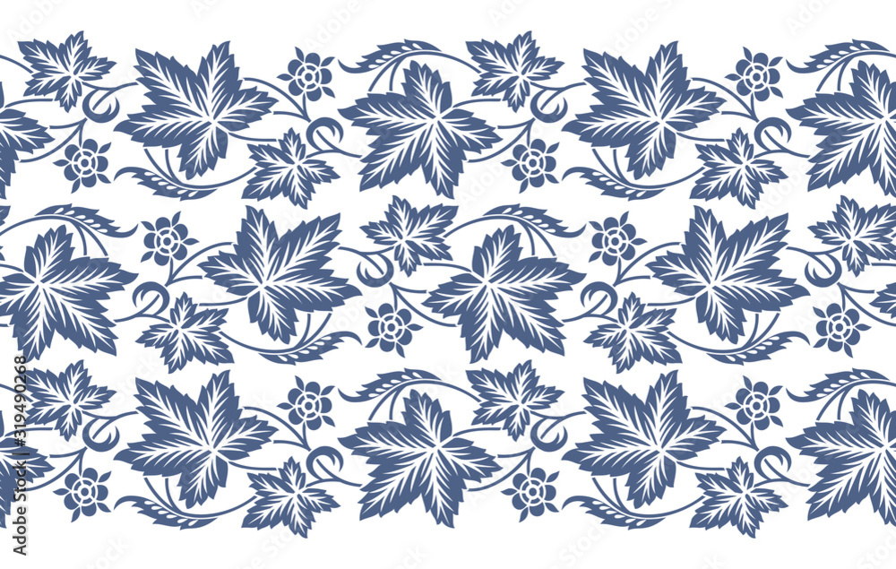 Seamless leaf border design with flower Stock Vector | Adobe Stock