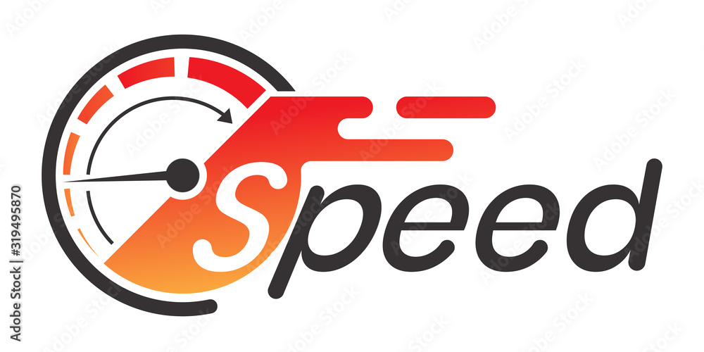 Speed logo with the speedometer concept is isolated on a white ...
