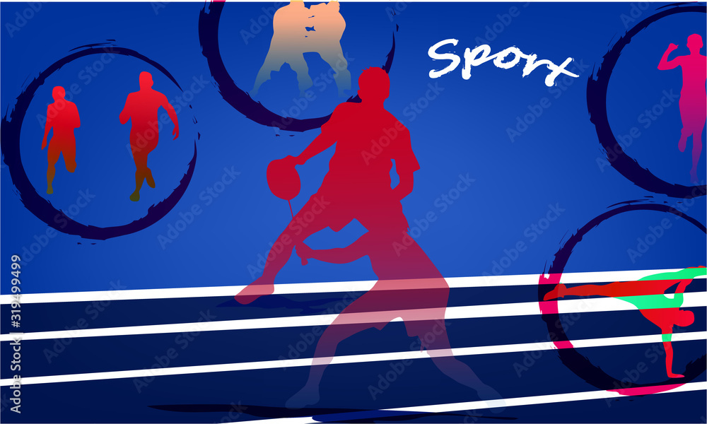 Sport banner with athletes silhouette on abstract background design ...