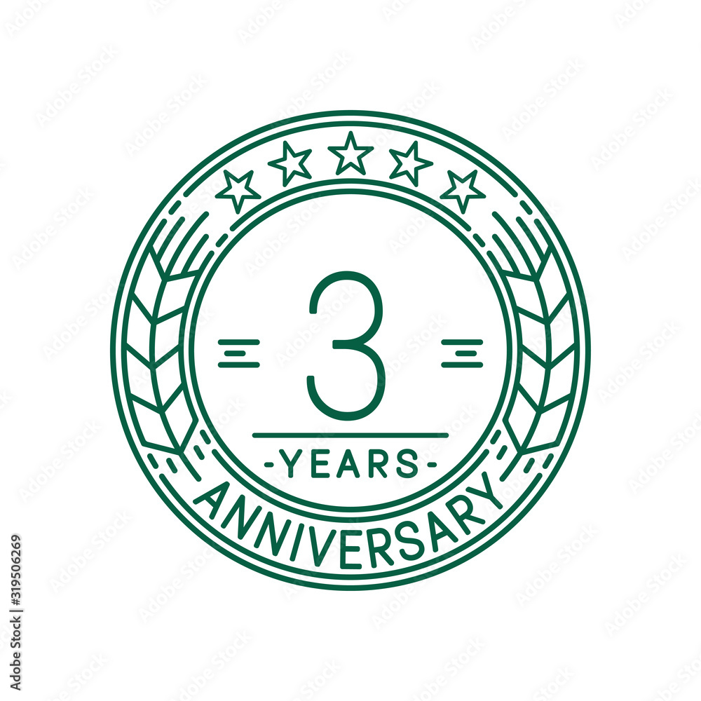3 years anniversary celebration logo template. Line art vector and ...