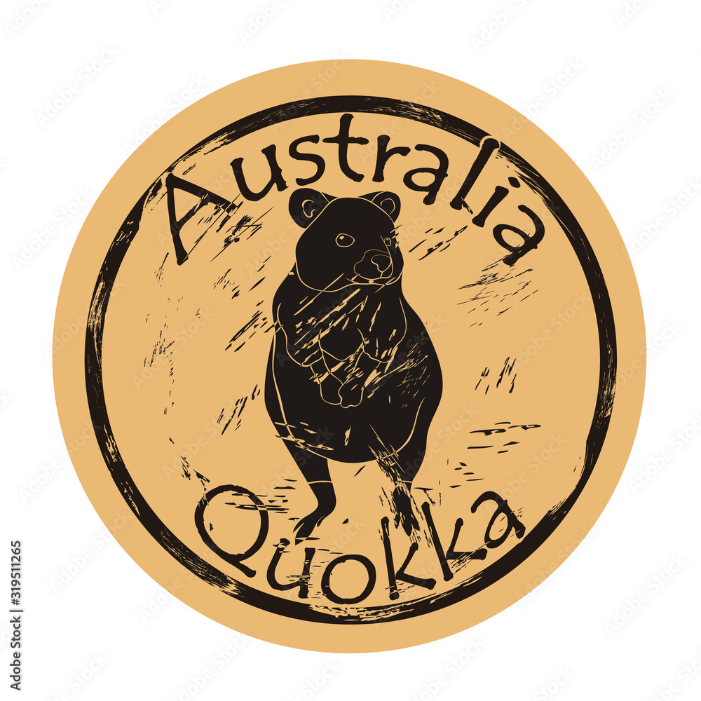 Quokka silhouette icon vector round shabby emblem design old retro ...