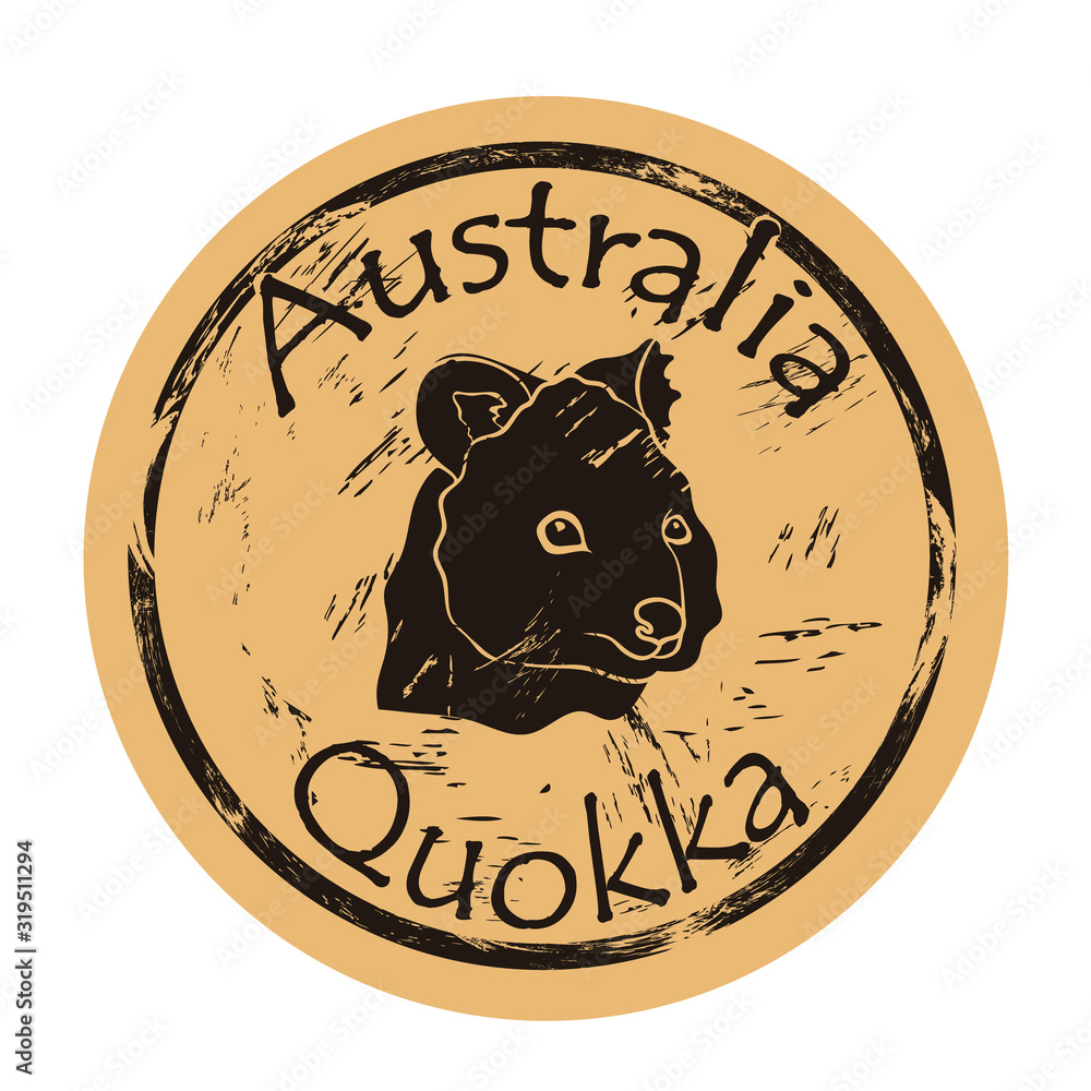 Quokka head silhouette icon vector round shabby emblem design, old ...