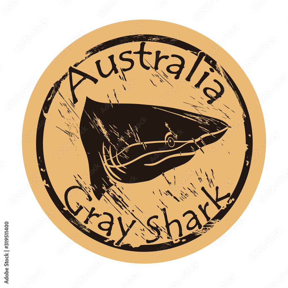 Gray shark silhouette icon vector round shabby emblem design old retro ...