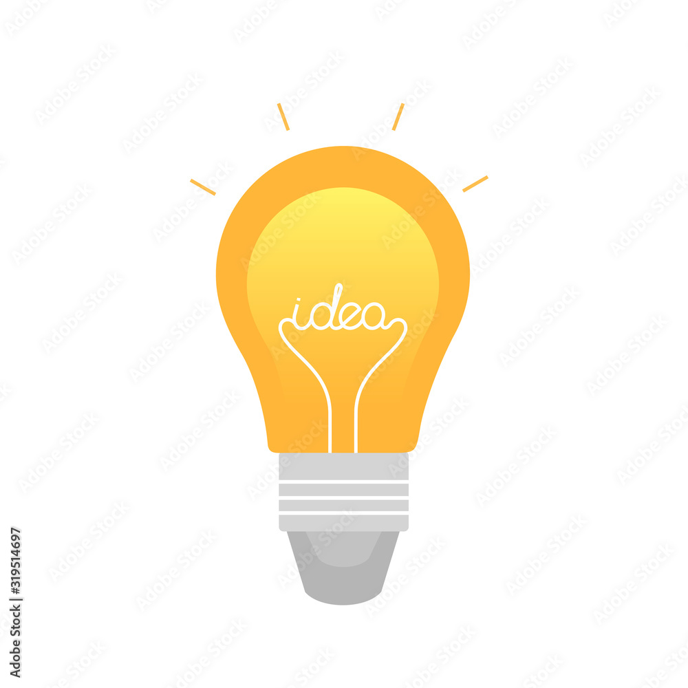 Vector illustration in flat design style, white isolated. Light bulb ...