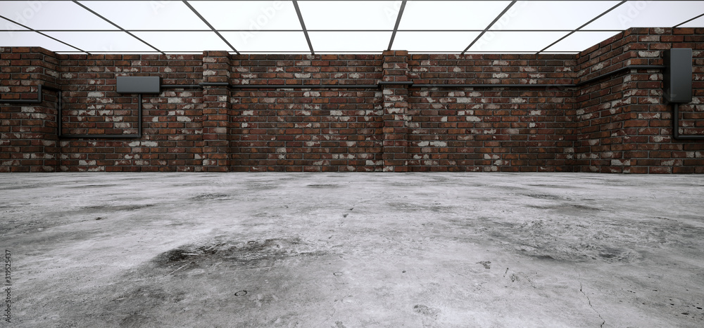 Huge Wide Car Garage Parking Hall Underground Windows White Glowing ...