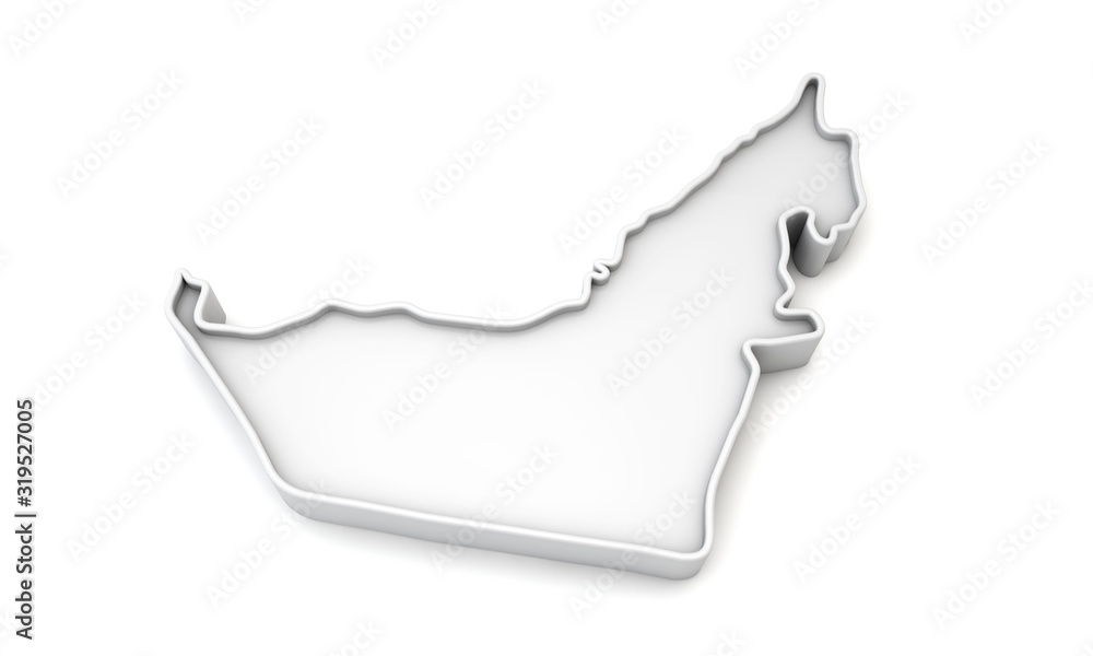 Simple white 3D map of United Arab Emirates. 3D Rendering Stock ...