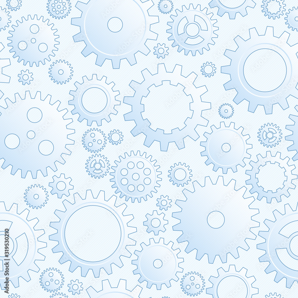 Vector Drawing Mechanical Cogwheel Seamless Pattern. Light Blue Gear ...