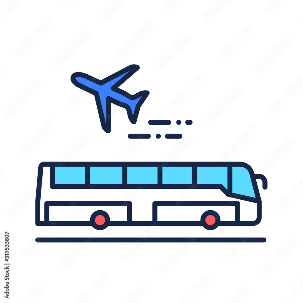 Airport transfer color line icon. Regularly scheduled transportation ...