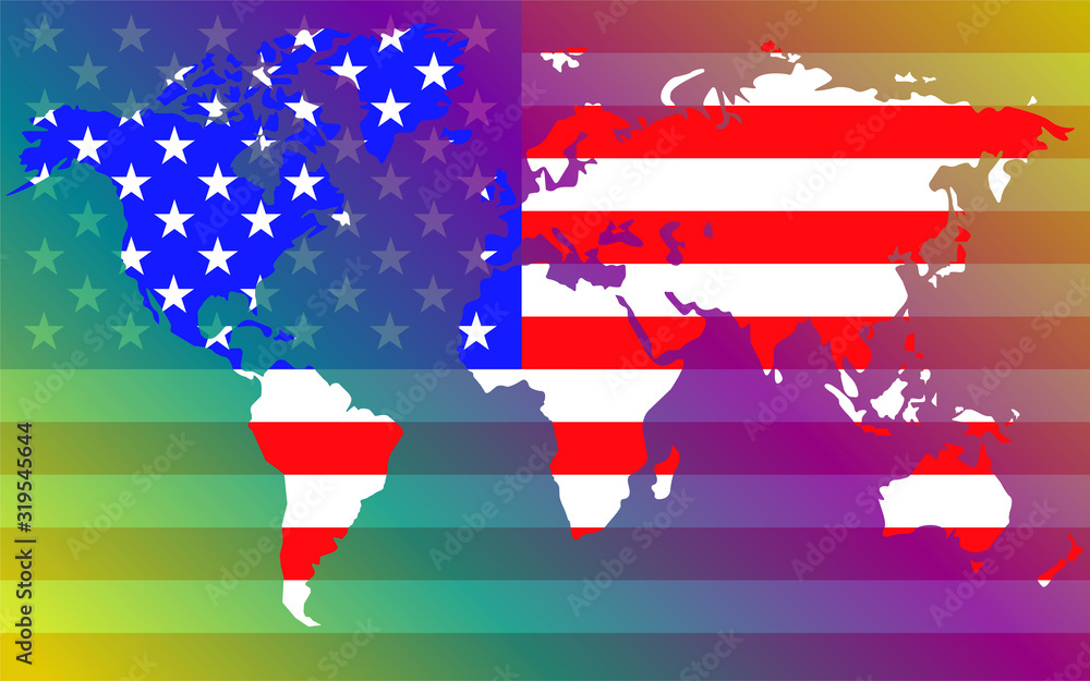 Vetor de World map with flag United States of America. Vector ...