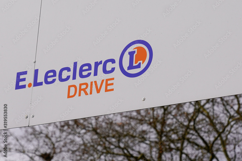 E.leclerc drive brand sign logo on building facade shop retail ...