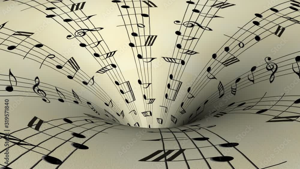 Music notes come out of the hole on old paper background, seamless ...
