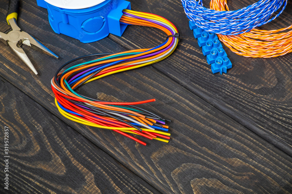 Electrical junction box with wires usually used in the electric ...