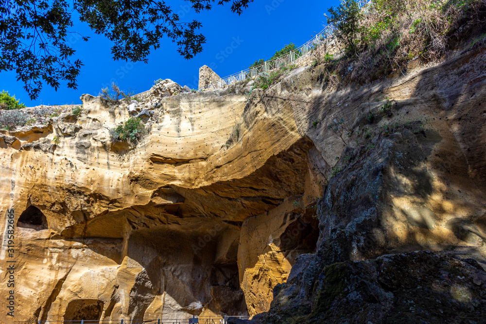 Italy, Cuma, view and details of the Sibilla caves Stock Photo | Adobe ...