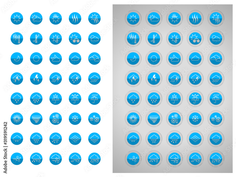 Weather Icon Set.Weather icon set inside a circular button.Icon with ...