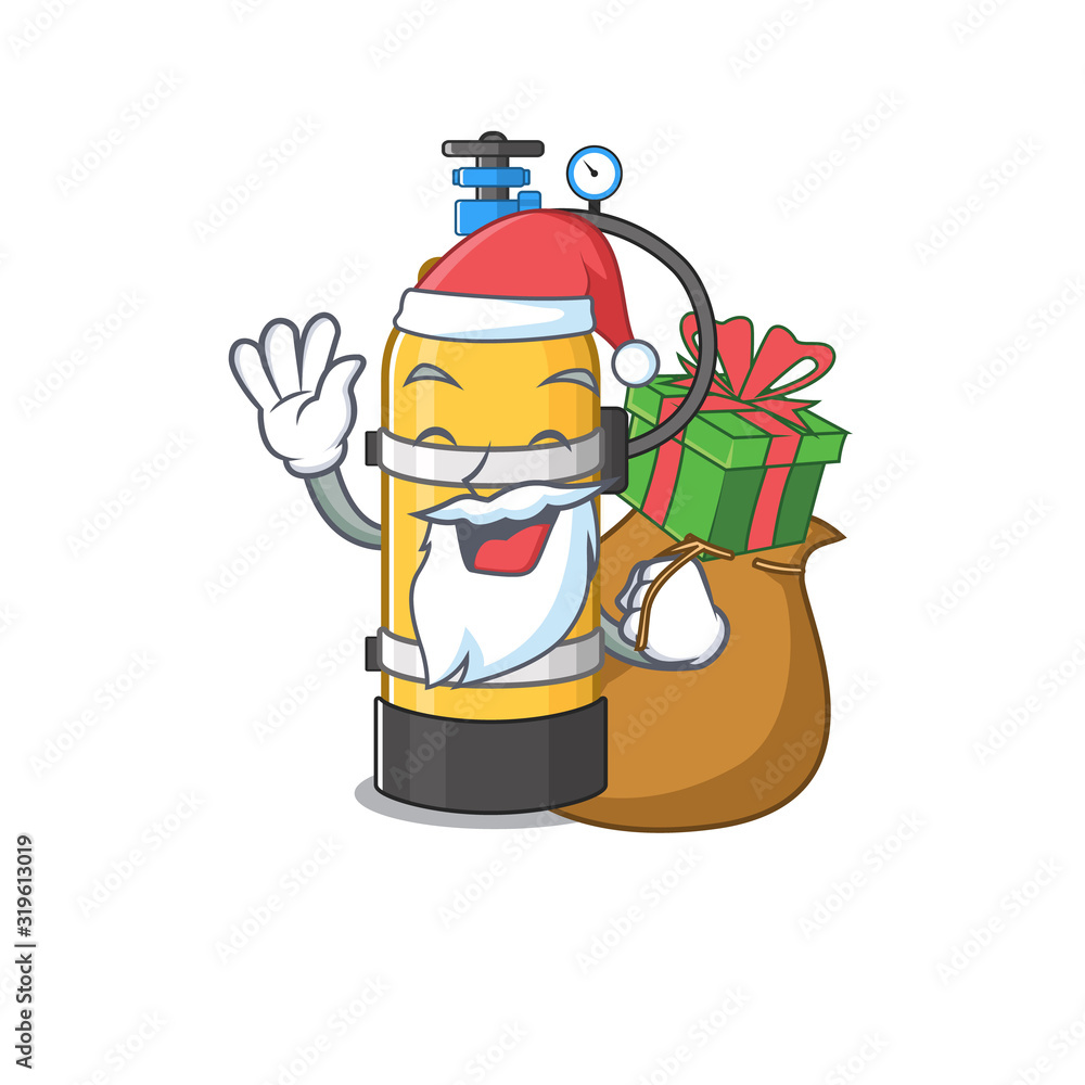 Santa oxygen cylinder Cartoon character design having box of gift Stock ...