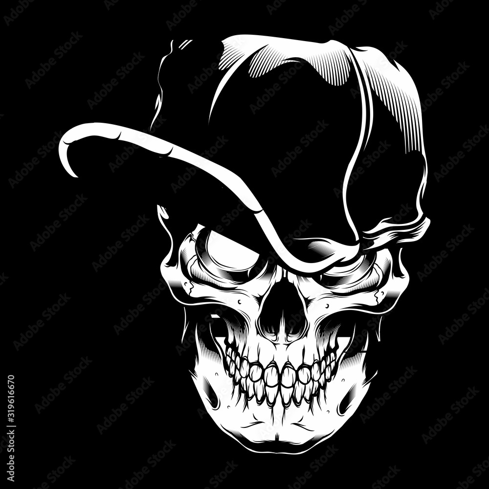 vector illustration skull wearing cap,isolated easy to edit Stock ...