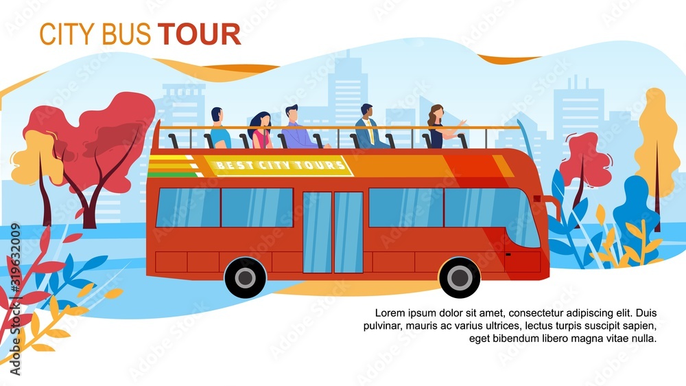 Touristic City Bus Tour, Hop-on-Hop-Off Service Trendy Flat Vector ...