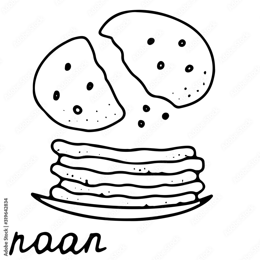 Hand drawn isolated indian food icon. Black outline illustration of ...