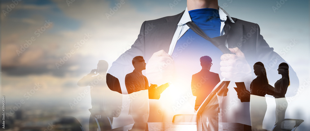 Building his super team . Mixed media Stock Photo | Adobe Stock