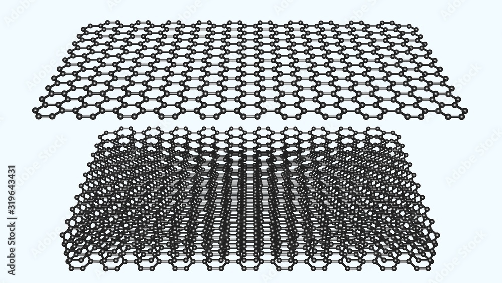 Graphene layering , stacking . Hexagon layers stacked on top of each ...