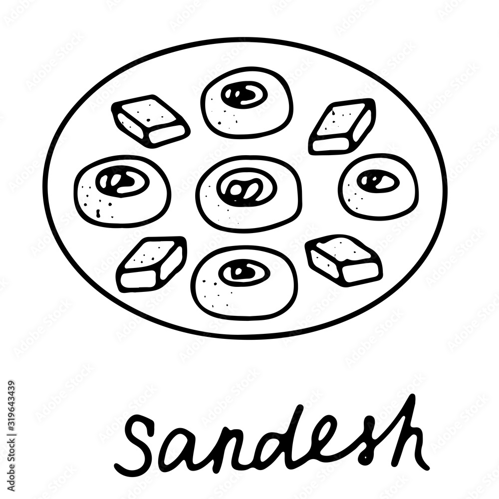 Hand drawn isolated traditional indian food icon. Black outline ...
