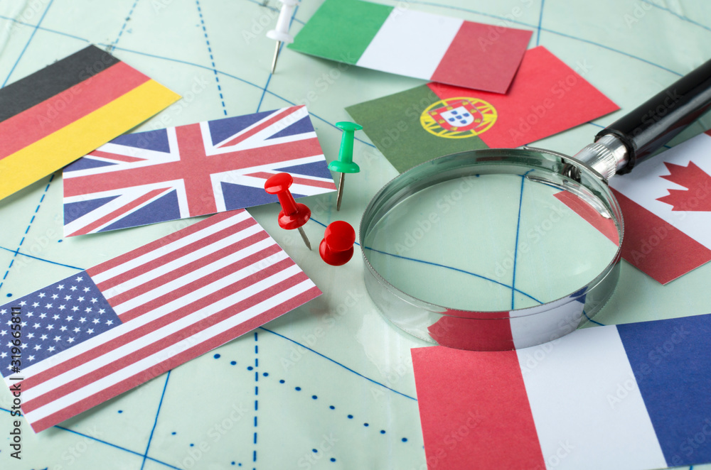 Concept of visiting lot of countries and exploring different cultures ...