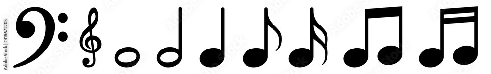 Music Notes Icon Black | Note Illustration | Clef Symbol | Sound Logo ...