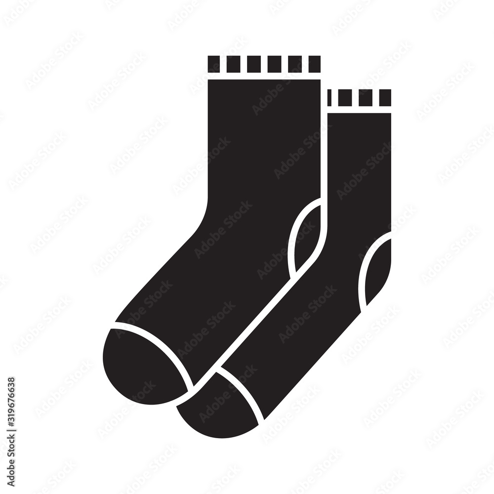 Cutout silhouette socks icon. Outline template for clothes logo. Black ...