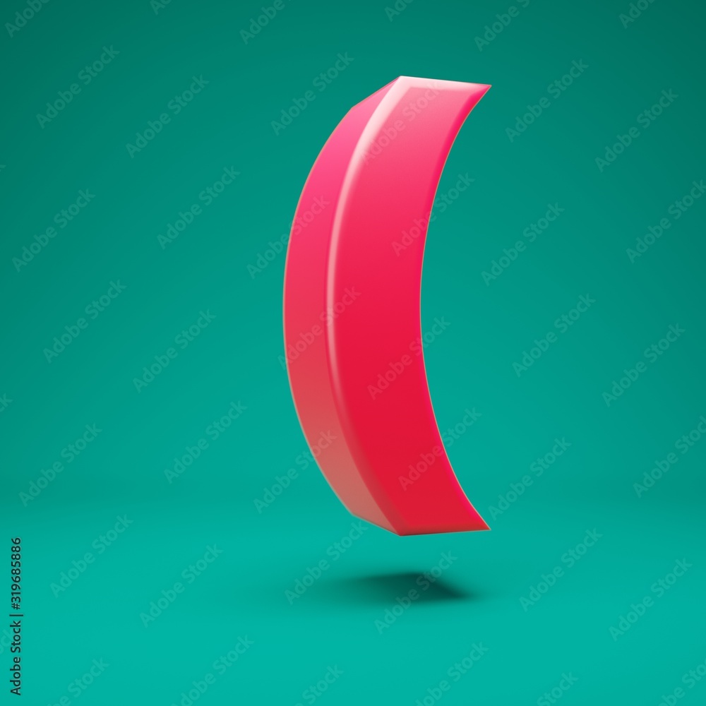 Pink 3d round brackets symbol on mint background. 3D rendering. Best ...