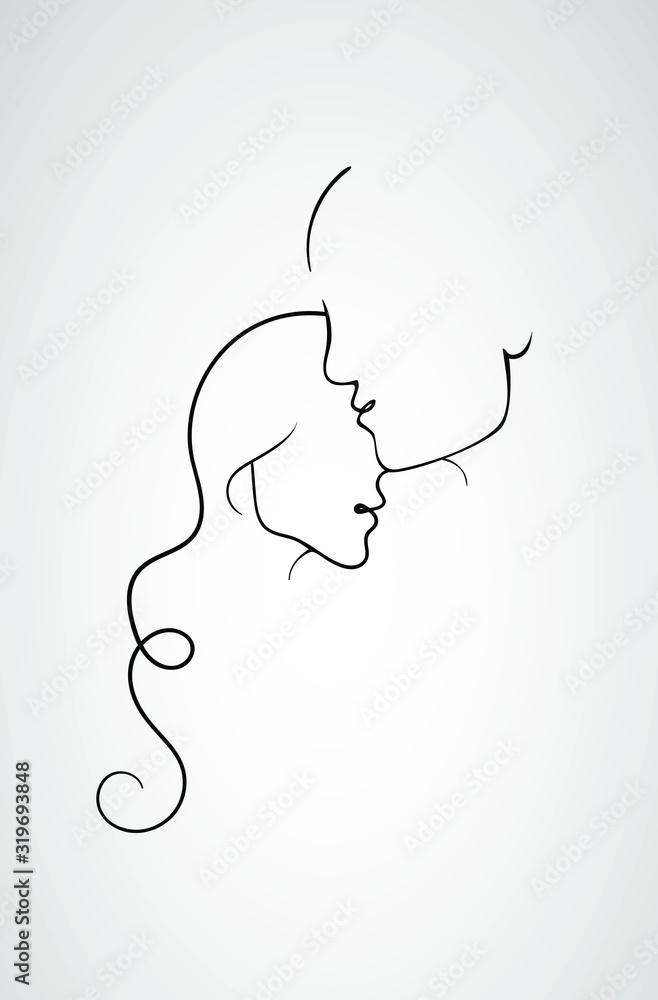 Couple Line Vector Illustration Love Print Minimalist People Icon